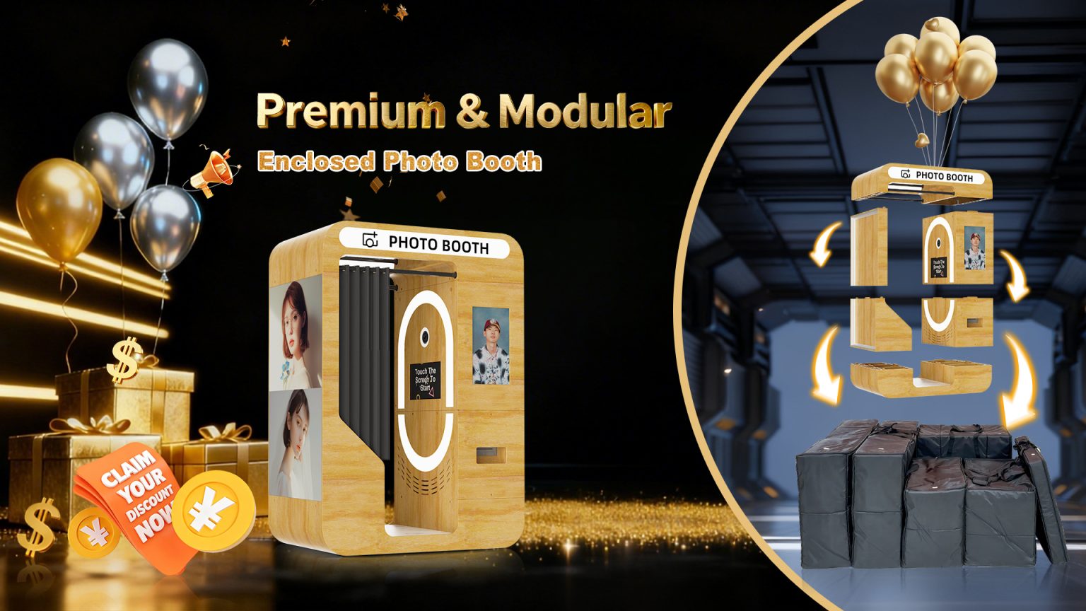 Quick-Assemble Wooden Photo Booth for Events & Rental Biz - PhoPrint