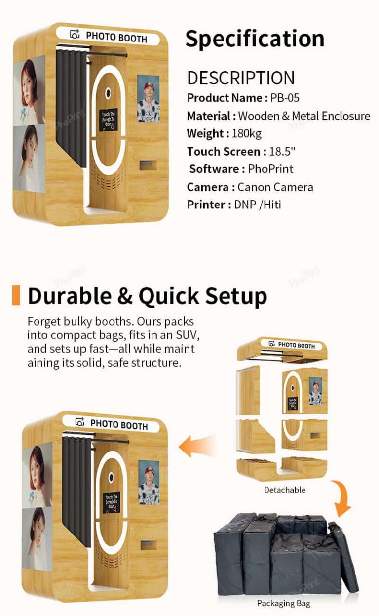Quick-Assemble Wooden Photo Booth for Events & Rental Biz - PhoPrint